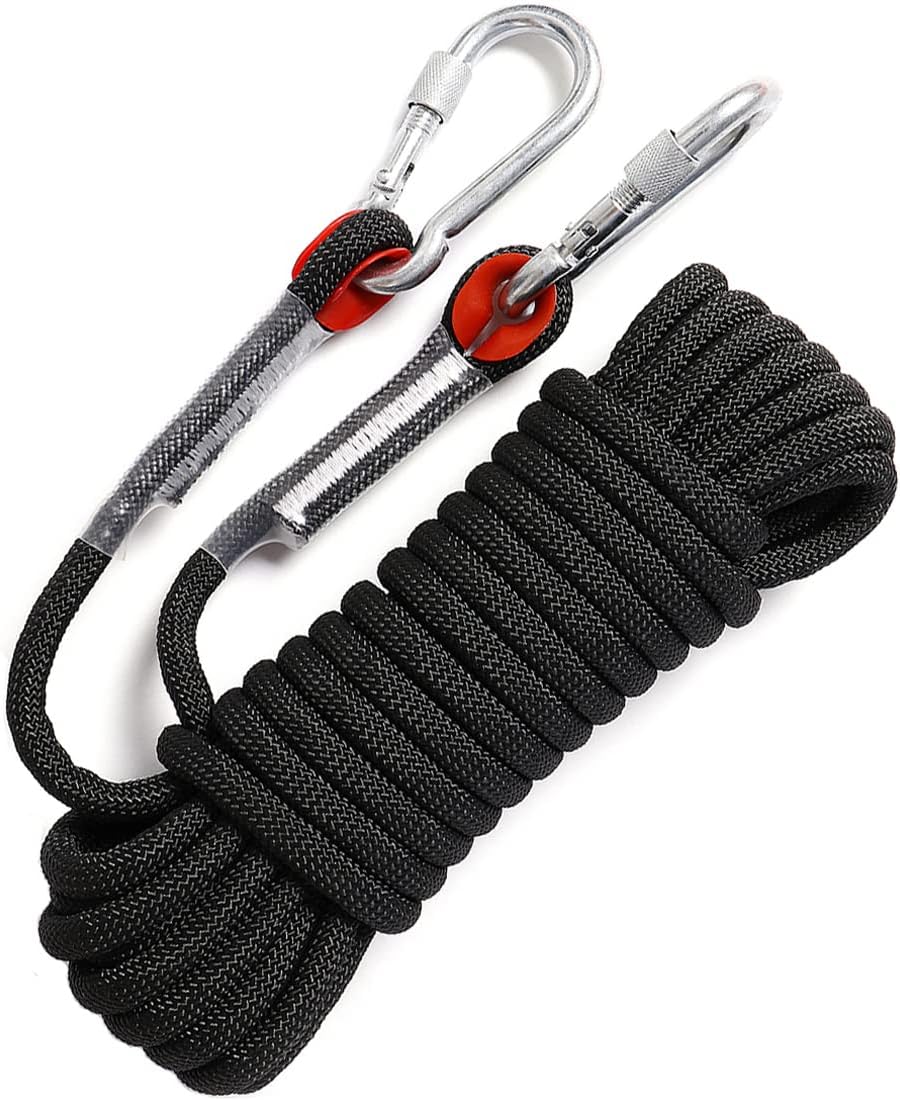 10mm Rock Climbing Rope 35FT Static,Outdoor Safety Ropes with Carabiner ...