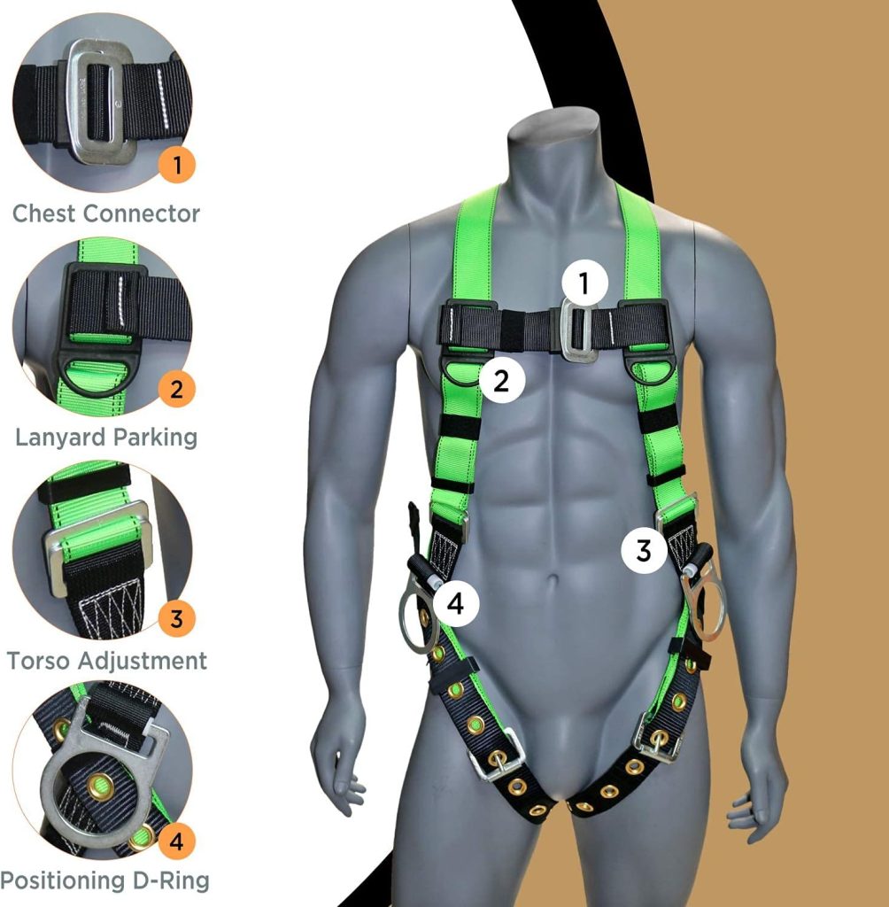 Universal Full-Body Fall Protection Safety Harness w/ 3 D-Rings and ...
