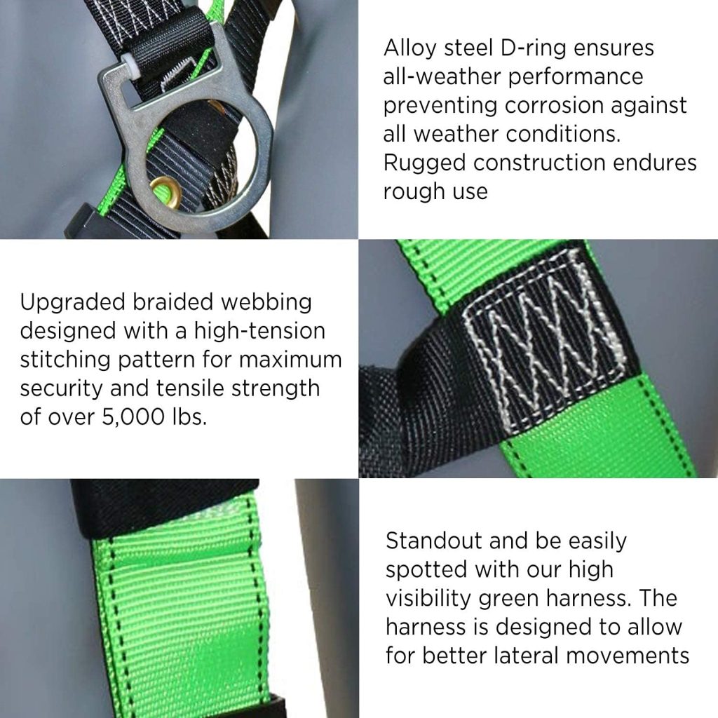 Universal Full-Body Fall Protection Safety Harness w/ 3 D-Rings and ...